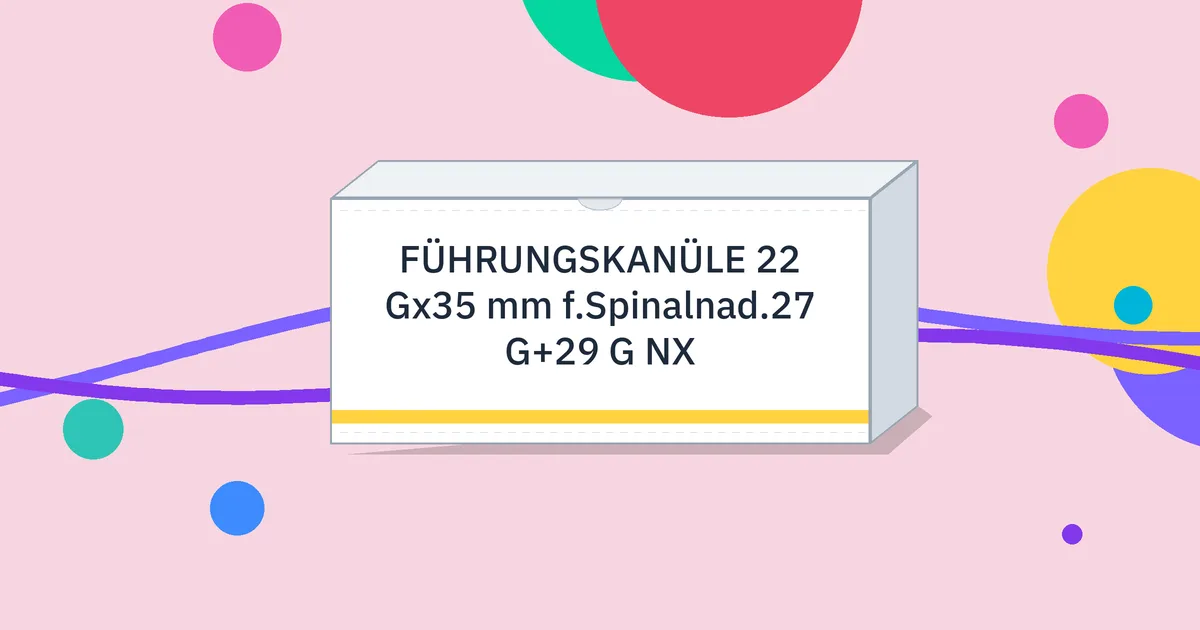 Symbolbild: Packung mit der Aufschrift FÜHRUNGSKANÜLE 22 Gx35 mm f.Spinalnad.27 G+29 G NX (PZN 18728127) – Verfügbarkeit und Bezug in Apotheken in Frankfurt am Main