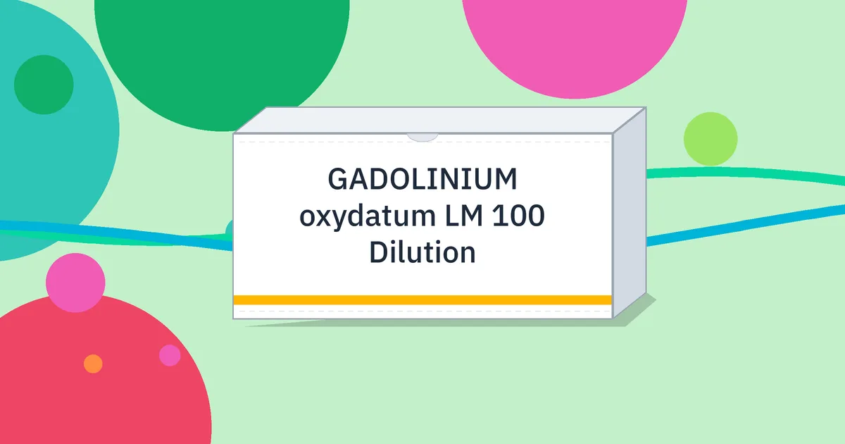 Symbolbild: Packung mit der Aufschrift GADOLINIUM oxydatum LM 100 Dilution (PZN 13494630) – Verfügbarkeit und Bezug in Apotheken in Frankfurt am Main