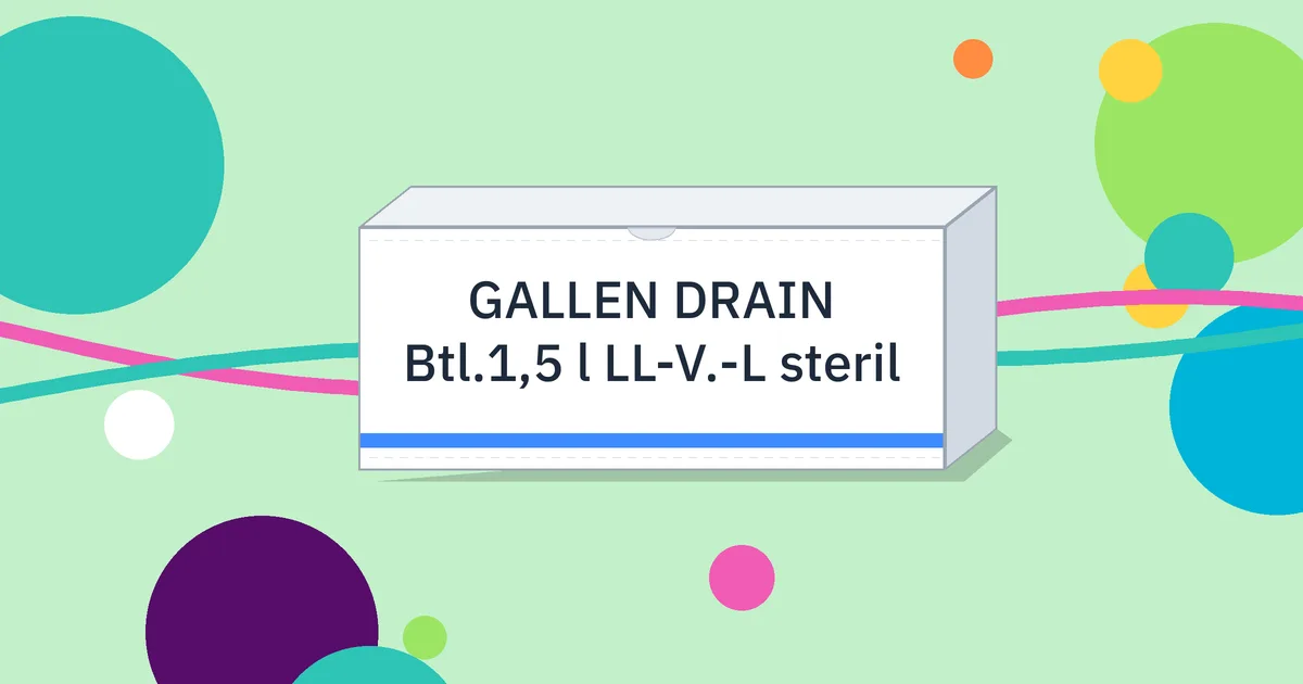 Symbolbild: Packung mit der Aufschrift GALLEN DRAIN Btl.1,5 l LL-V.-L steril (PZN 03402733) – Verfügbarkeit und Bezug in Apotheken in Frankfurt am Main