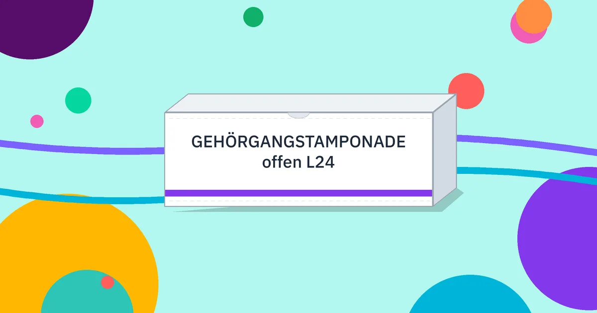 Symbolbild: Packung mit der Aufschrift GEHÖRGANGSTAMPONADE offen L24 (PZN 05524481) – Verfügbarkeit und Bezug in Apotheken in Frankfurt am Main