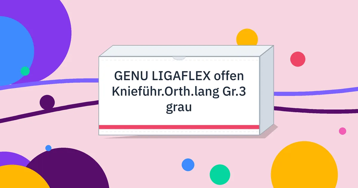 Symbolbild: Packung mit der Aufschrift GENU LIGAFLEX offen Knieführ.Orth.lang Gr.3 grau (PZN 13980365) – Verfügbarkeit und Bezug in Apotheken in Frankfurt am Main