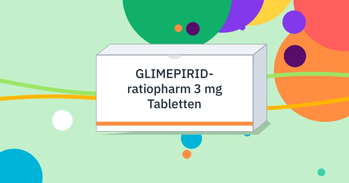 Symbolbild: Packung mit der Aufschrift GLIMEPIRID-ratiopharm 3 mg Tabletten (PZN 01054877) – Verfügbarkeit und Bezug in Apotheken in Frankfurt am Main