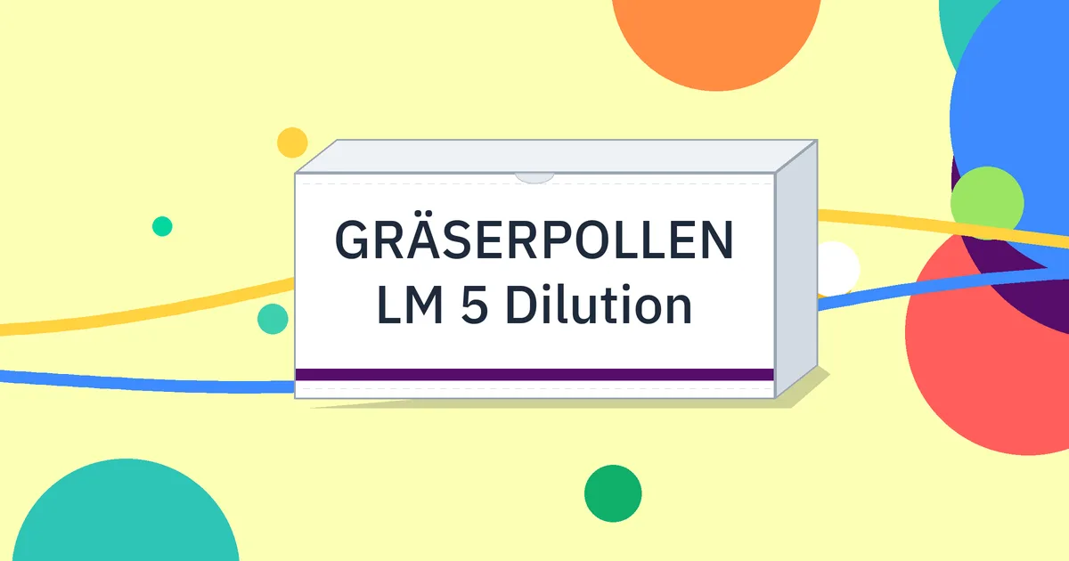 Symbolbild: Packung mit der Aufschrift GRÄSERPOLLEN LM 5 Dilution (PZN 12882057) – Verfügbarkeit und Bezug in Apotheken in Frankfurt am Main