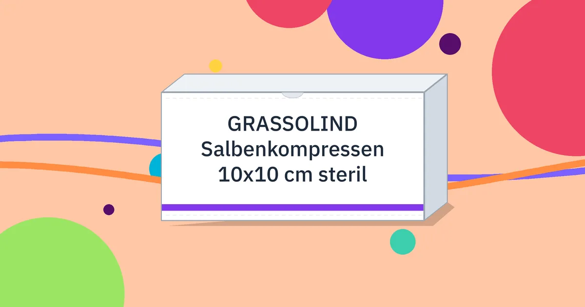 Symbolbild: Packung mit der Aufschrift GRASSOLIND Salbenkompressen 10x10 cm steril (PZN 05529857) – Verfügbarkeit und Bezug in Apotheken in Frankfurt am Main