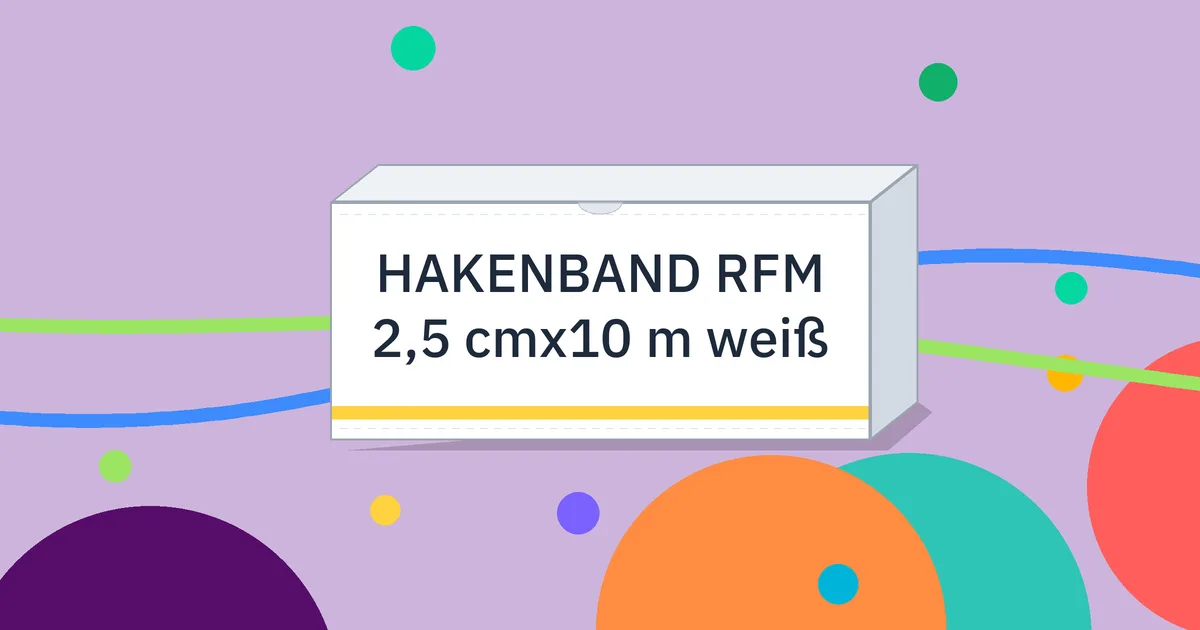 Symbolbild: Packung mit der Aufschrift HAKENBAND RFM 2,5 cmx10 m weiß (PZN 06490399) – Verfügbarkeit und Bezug in Apotheken in Frankfurt am Main