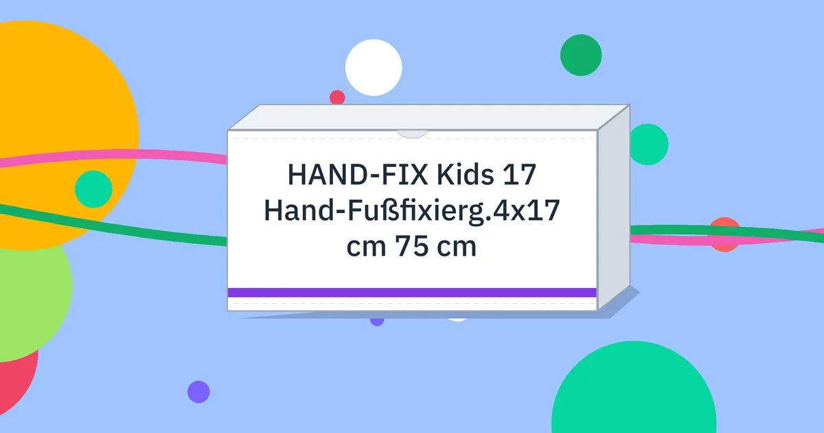 Symbolbild: Packung mit der Aufschrift HAND-FIX Kids 17 Hand-Fußfixierg.4x17 cm 75 cm (PZN 18777893) – Verfügbarkeit und Bezug in Apotheken in Frankfurt am Main