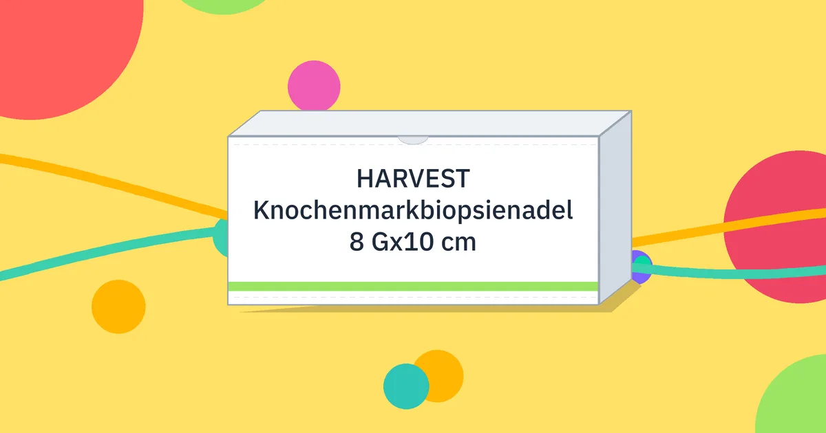 Symbolbild: Packung mit der Aufschrift HARVEST Knochenmarkbiopsienadel 8 Gx10 cm (PZN 16921713) – Verfügbarkeit und Bezug in Apotheken in Frankfurt am Main