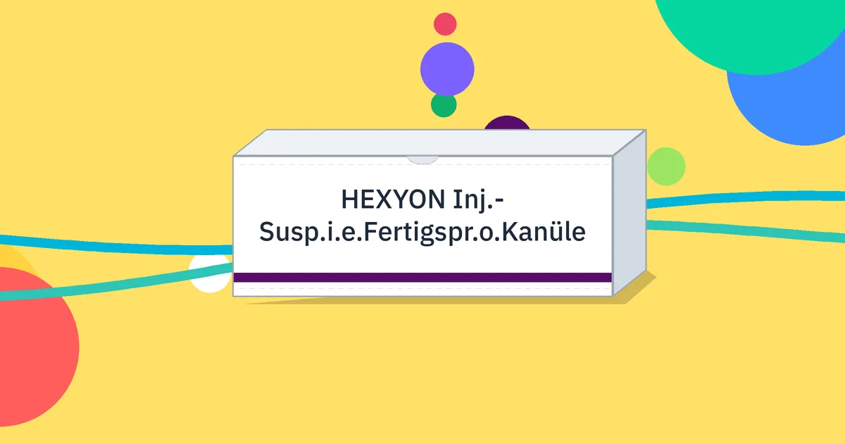 Symbolbild: Packung mit der Aufschrift HEXYON Inj.-Susp.i.e.Fertigspr.o.Kanüle (PZN 12595949) – Verfügbarkeit und Bezug in Apotheken in Frankfurt am Main