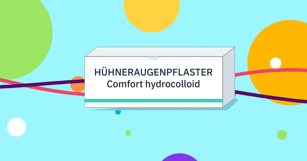Symbolbild: Packung mit der Aufschrift HÜHNERAUGENPFLASTER Comfort hydrocolloid (PZN 03628383) – Verfügbarkeit und Bezug in Apotheken in Frankfurt am Main