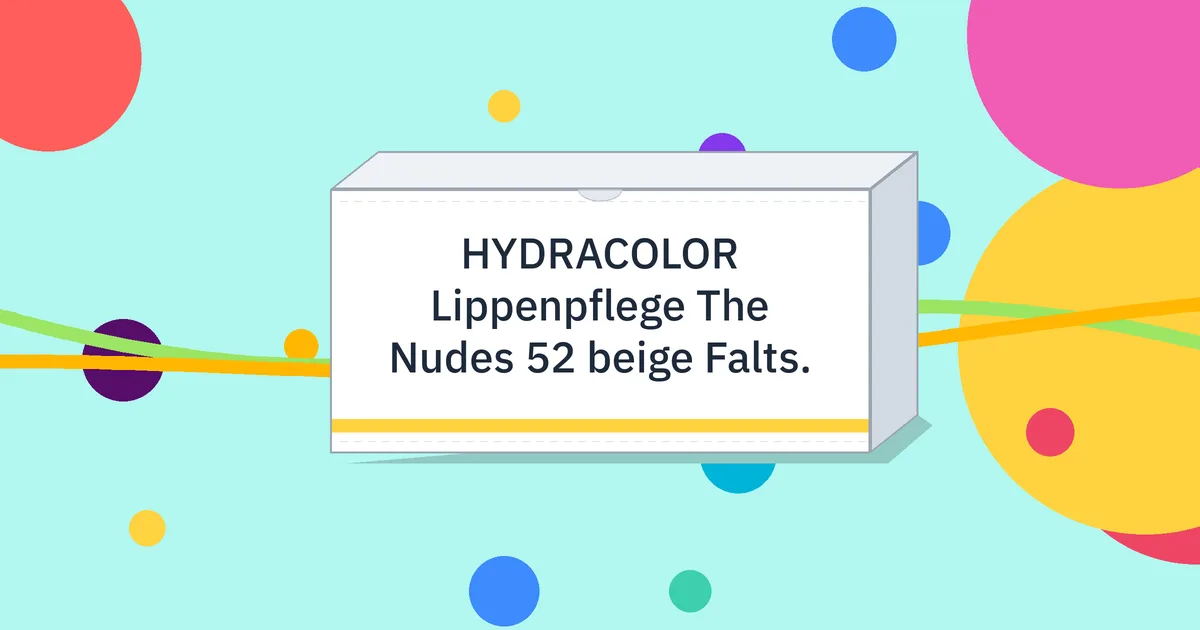 Symbolbild: Packung mit der Aufschrift HYDRACOLOR Lippenpflege The Nudes 52 beige Falts. (PZN 19407508) – Verfügbarkeit und Bezug in Apotheken in Frankfurt am Main