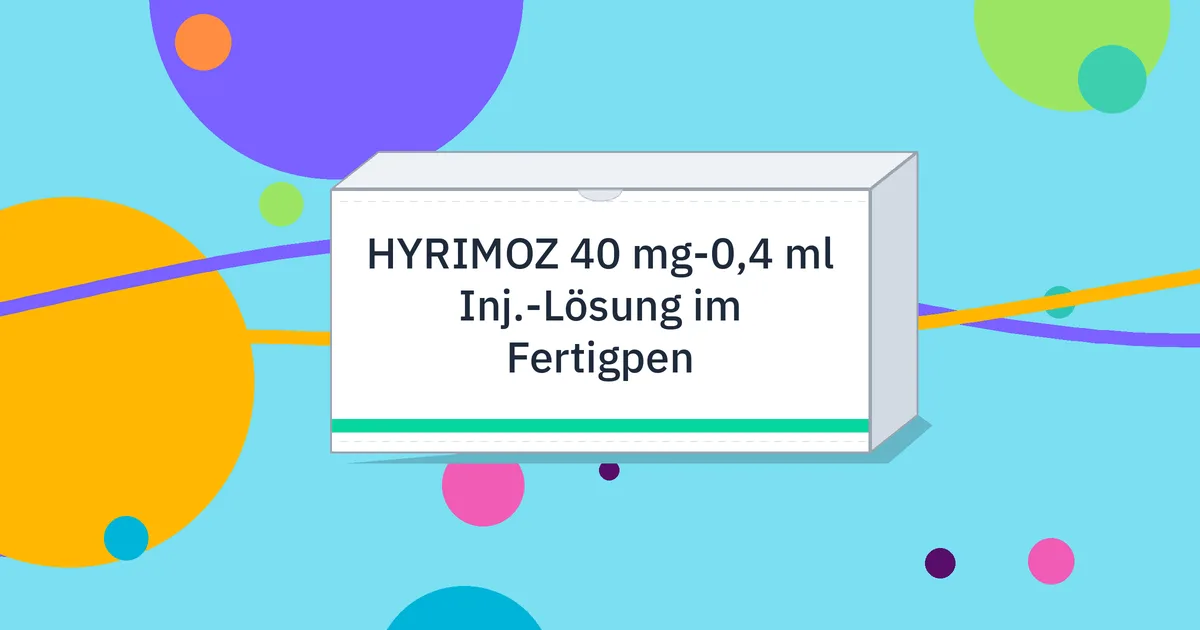 Symbolbild: Packung mit der Aufschrift HYRIMOZ 40 mg-0,4 ml Inj.-Lösung im Fertigpen (PZN 19170354) – Verfügbarkeit und Bezug in Apotheken in Frankfurt am Main