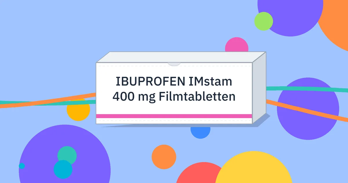 Symbolbild: Packung mit der Aufschrift IBUPROFEN IMstam 400 mg Filmtabletten (PZN 18853789) – Verfügbarkeit und Bezug in Apotheken in Frankfurt am Main