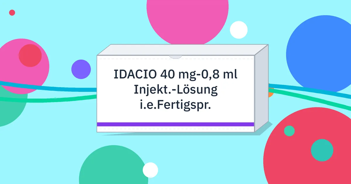 Symbolbild: Packung mit der Aufschrift IDACIO 40 mg-0,8 ml Injekt.-Lösung i.e.Fertigspr. (PZN 18494379) – Verfügbarkeit und Bezug in Apotheken in Frankfurt am Main