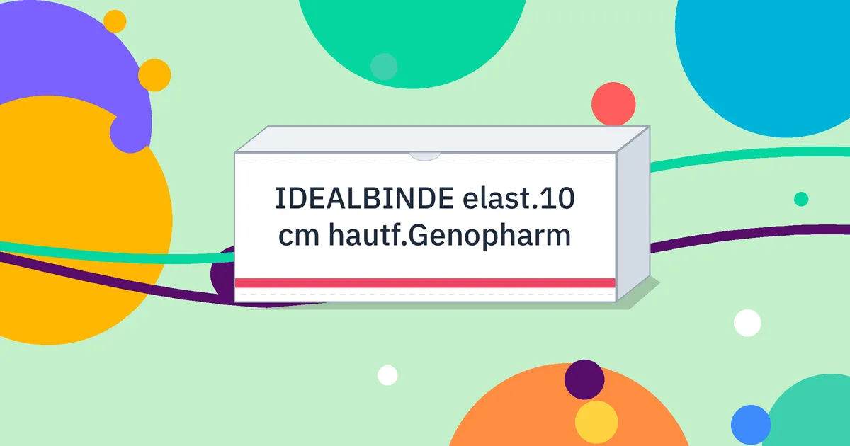 Symbolbild: Packung mit der Aufschrift IDEALBINDE elast.10 cm hautf.Genopharm (PZN 02076639) – Verfügbarkeit und Bezug in Apotheken in Frankfurt am Main