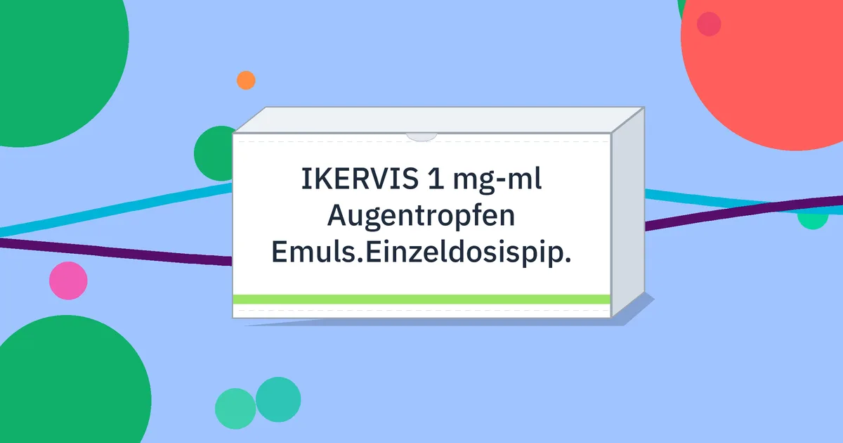 Symbolbild: Packung mit der Aufschrift IKERVIS 1 mg-ml Augentropfen Emuls.Einzeldosispip. (PZN 19407394) – Verfügbarkeit und Bezug in Apotheken in Frankfurt am Main