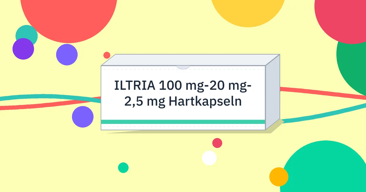 Symbolbild: Packung mit der Aufschrift ILTRIA 100 mg-20 mg-2,5 mg Hartkapseln (PZN 13359889) – Verfügbarkeit und Bezug in Apotheken in Frankfurt am Main