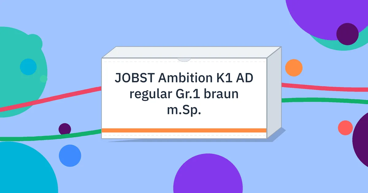 Symbolbild: Packung mit der Aufschrift JOBST Ambition K1 AD regular Gr.1 braun m.Sp. (PZN 11020164) – Verfügbarkeit und Bezug in Apotheken in Frankfurt am Main