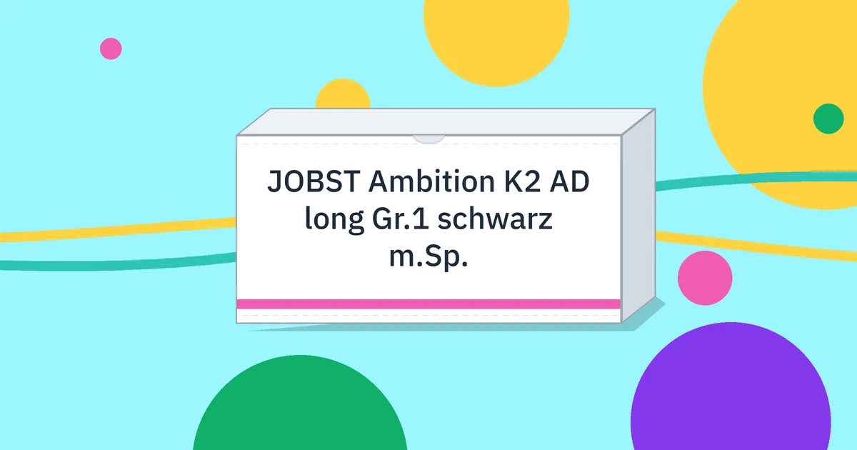 Symbolbild: Packung mit der Aufschrift JOBST Ambition K2 AD long Gr.1 schwarz m.Sp. (PZN 11020750) – Verfügbarkeit und Bezug in Apotheken in Frankfurt am Main
