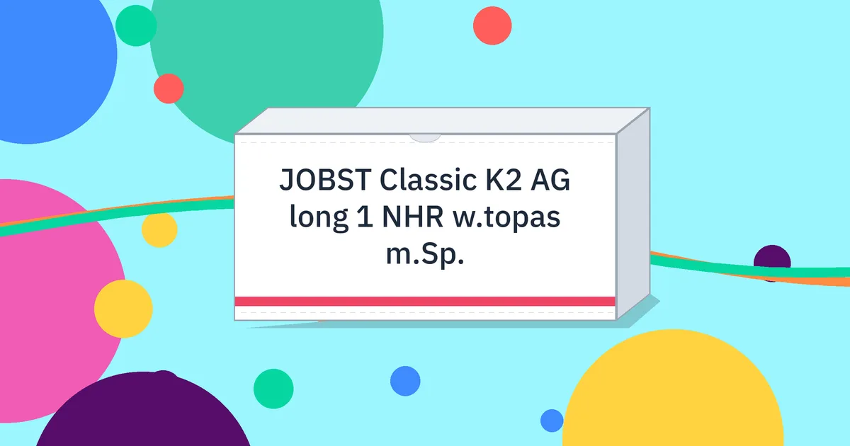 Symbolbild: Packung mit der Aufschrift JOBST Classic K2 AG long 1 NHR w.topas m.Sp. (PZN 13062505) – Verfügbarkeit und Bezug in Apotheken in Frankfurt am Main