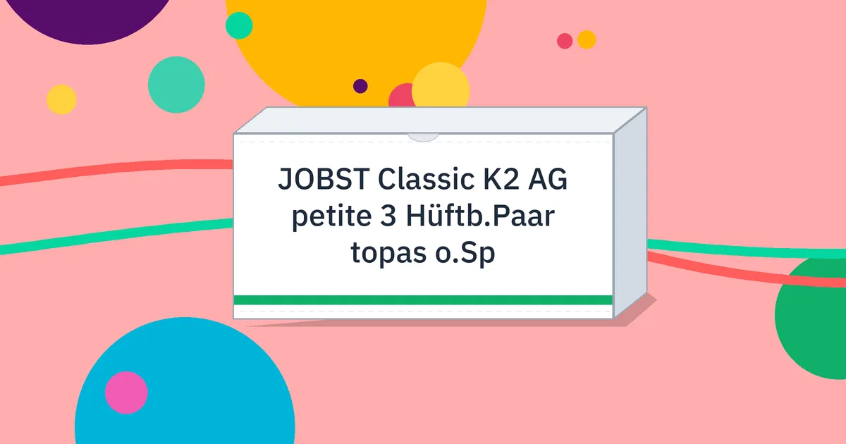Symbolbild: Packung mit der Aufschrift JOBST Classic K2 AG petite 3 Hüftb.Paar topas o.Sp (PZN 13065283) – Verfügbarkeit und Bezug in Apotheken in Frankfurt am Main