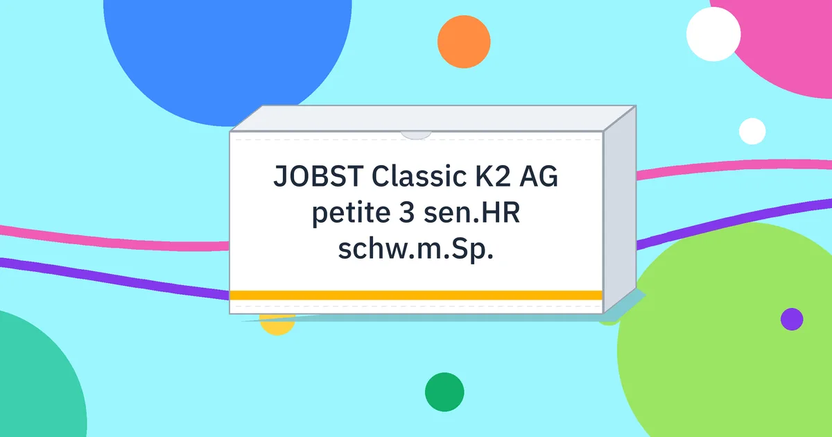 Symbolbild: Packung mit der Aufschrift JOBST Classic K2 AG petite 3 sen.HR schw.m.Sp. (PZN 17961620) – Verfügbarkeit und Bezug in Apotheken in Frankfurt am Main