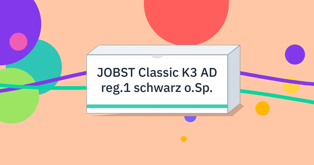 Symbolbild: Packung mit der Aufschrift JOBST Classic K3 AD reg.1 schwarz o.Sp. (PZN 13071473) – Verfügbarkeit und Bezug in Apotheken in Frankfurt am Main