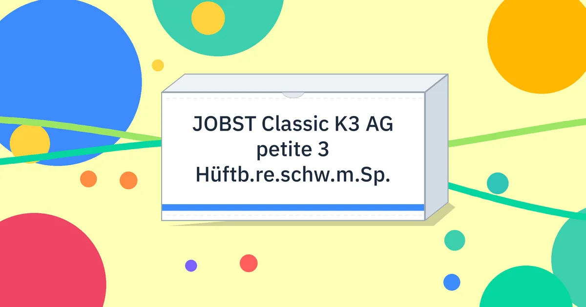 Symbolbild: Packung mit der Aufschrift JOBST Classic K3 AG petite 3 Hüftb.re.schw.m.Sp. (PZN 13075028) – Verfügbarkeit und Bezug in Apotheken in Frankfurt am Main