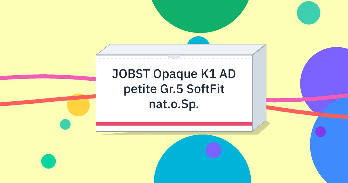 Symbolbild: Packung mit der Aufschrift JOBST Opaque K1 AD petite Gr.5 SoftFit nat.o.Sp. (PZN 13080621) – Verfügbarkeit und Bezug in Apotheken in Frankfurt am Main
