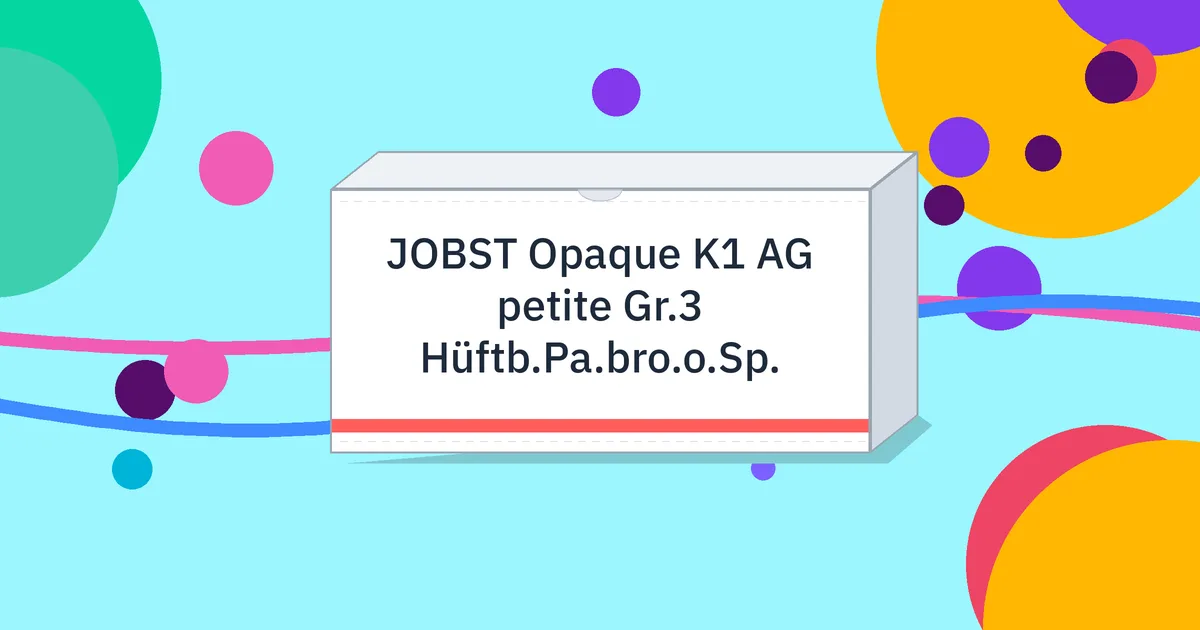 Symbolbild: Packung mit der Aufschrift JOBST Opaque K1 AG petite Gr.3 Hüftb.Pa.bro.o.Sp. (PZN 13098561) – Verfügbarkeit und Bezug in Apotheken in Frankfurt am Main