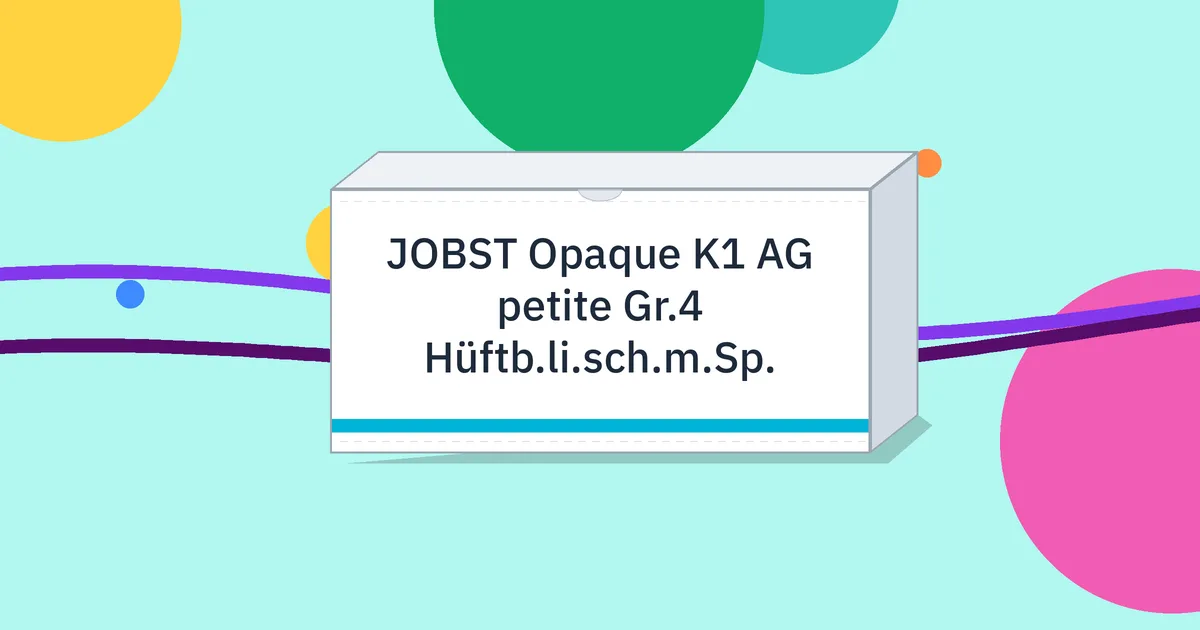 Symbolbild: Packung mit der Aufschrift JOBST Opaque K1 AG petite Gr.4 Hüftb.li.sch.m.Sp. (PZN 13097768) – Verfügbarkeit und Bezug in Apotheken in Frankfurt am Main