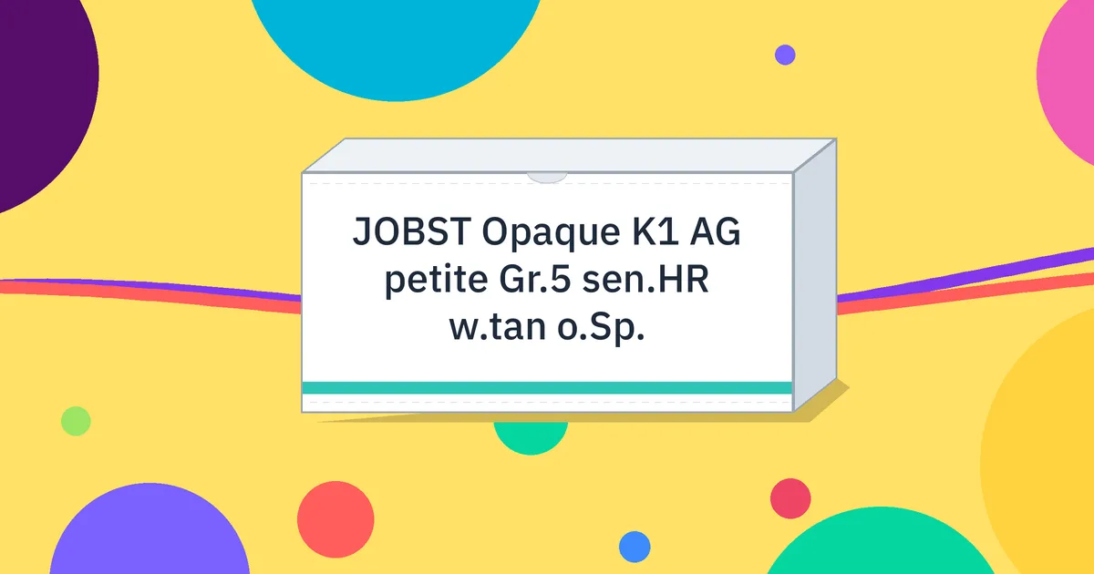 Symbolbild: Packung mit der Aufschrift JOBST Opaque K1 AG petite Gr.5 sen.HR w.tan o.Sp. (PZN 16270279) – Verfügbarkeit und Bezug in Apotheken in Frankfurt am Main