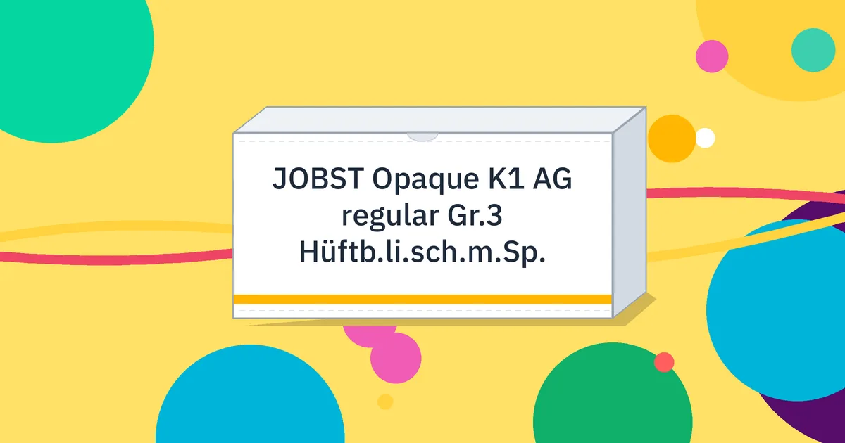 Symbolbild: Packung mit der Aufschrift JOBST Opaque K1 AG regular Gr.3 Hüftb.li.sch.m.Sp. (PZN 13099939) – Verfügbarkeit und Bezug in Apotheken in Frankfurt am Main