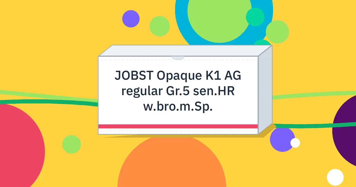 Symbolbild: Packung mit der Aufschrift JOBST Opaque K1 AG regular Gr.5 sen.HR w.bro.m.Sp. (PZN 13092908) – Verfügbarkeit und Bezug in Apotheken in Frankfurt am Main