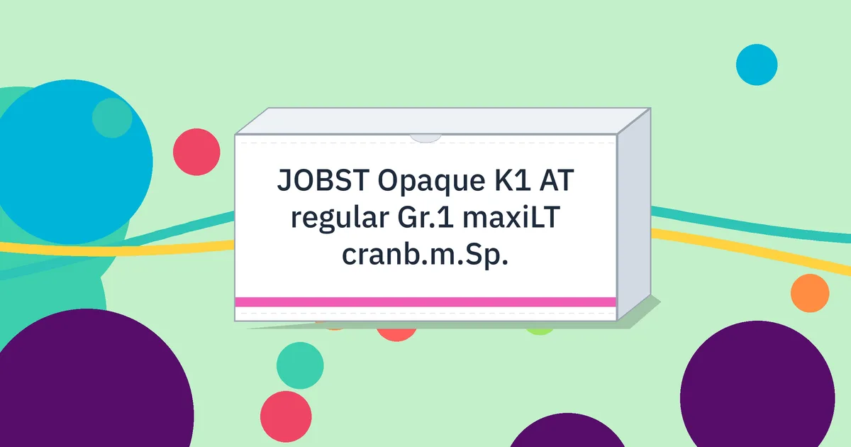 Symbolbild: Packung mit der Aufschrift JOBST Opaque K1 AT regular Gr.1 maxiLT cranb.m.Sp. (PZN 13105982) – Verfügbarkeit und Bezug in Apotheken in Frankfurt am Main