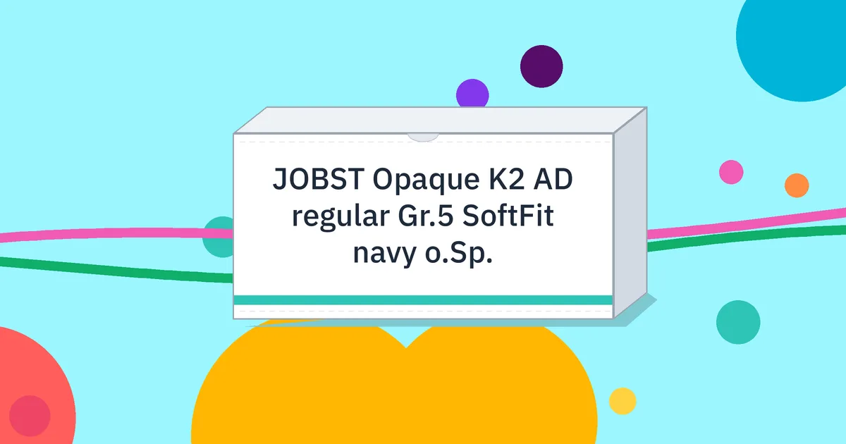 Symbolbild: Packung mit der Aufschrift JOBST Opaque K2 AD regular Gr.5 SoftFit navy o.Sp. (PZN 13111712) – Verfügbarkeit und Bezug in Apotheken in Frankfurt am Main