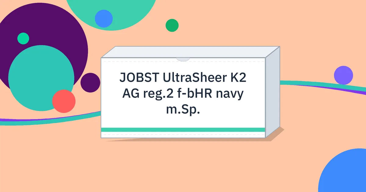 Symbolbild: Packung mit der Aufschrift JOBST UltraSheer K2 AG reg.2 f-bHR navy m.Sp. (PZN 16303530) – Verfügbarkeit und Bezug in Apotheken in Frankfurt am Main