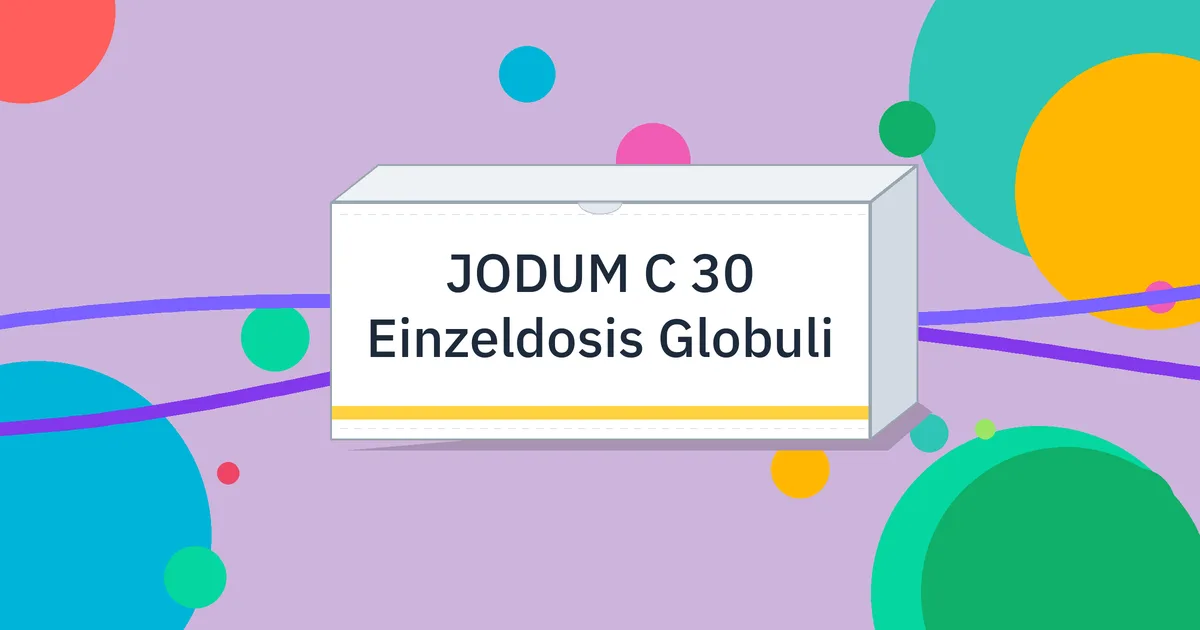 Symbolbild: Packung mit der Aufschrift JODUM C 30 Einzeldosis Globuli (PZN 01542571) – Verfügbarkeit und Bezug in Apotheken in Frankfurt am Main