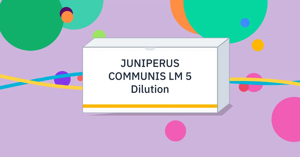 Symbolbild: Packung mit der Aufschrift JUNIPERUS COMMUNIS LM 5 Dilution (PZN 13564566) – Verfügbarkeit und Bezug in Apotheken in Frankfurt am Main