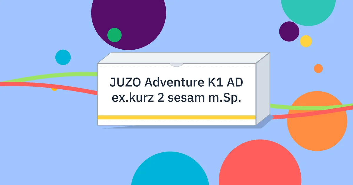 Symbolbild: Packung mit der Aufschrift JUZO Adventure K1 AD ex.kurz 2 sesam m.Sp. (PZN 16494033) – Verfügbarkeit und Bezug in Apotheken in Frankfurt am Main