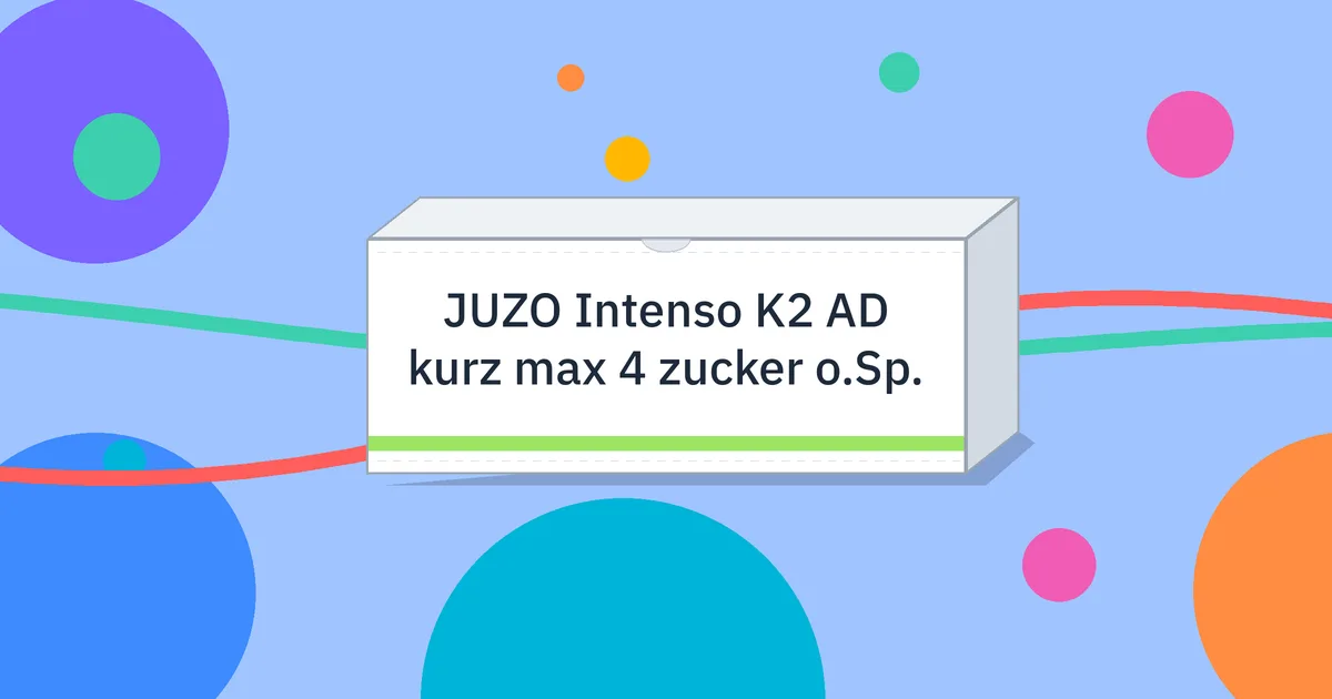 Symbolbild: Packung mit der Aufschrift JUZO Intenso K2 AD kurz max 4 zucker o.Sp. (PZN 18618947) – Verfügbarkeit und Bezug in Apotheken in Frankfurt am Main