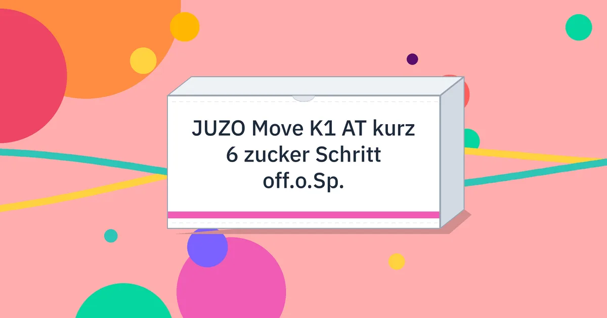 Symbolbild: Packung mit der Aufschrift JUZO Move K1 AT kurz 6 zucker Schritt off.o.Sp. (PZN 20666468) – Verfügbarkeit und Bezug in Apotheken in Frankfurt am Main
