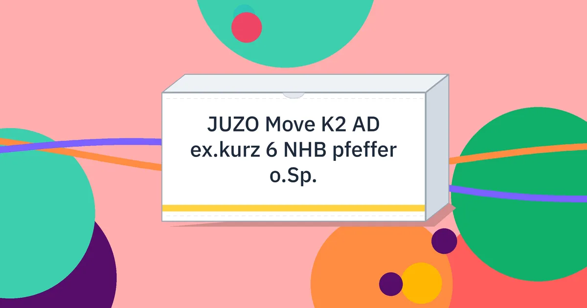 Symbolbild: Packung mit der Aufschrift JUZO Move K2 AD ex.kurz 6 NHB pfeffer o.Sp. (PZN 16341513) – Verfügbarkeit und Bezug in Apotheken in Frankfurt am Main