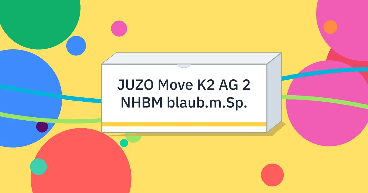 Symbolbild: Packung mit der Aufschrift JUZO Move K2 AG 2 NHBM blaub.m.Sp. (PZN 18554897) – Verfügbarkeit und Bezug in Apotheken in Frankfurt am Main