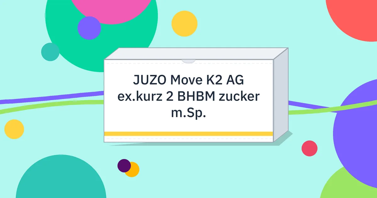 Symbolbild: Packung mit der Aufschrift JUZO Move K2 AG ex.kurz 2 BHBM zucker m.Sp. (PZN 18532453) – Verfügbarkeit und Bezug in Apotheken in Frankfurt am Main