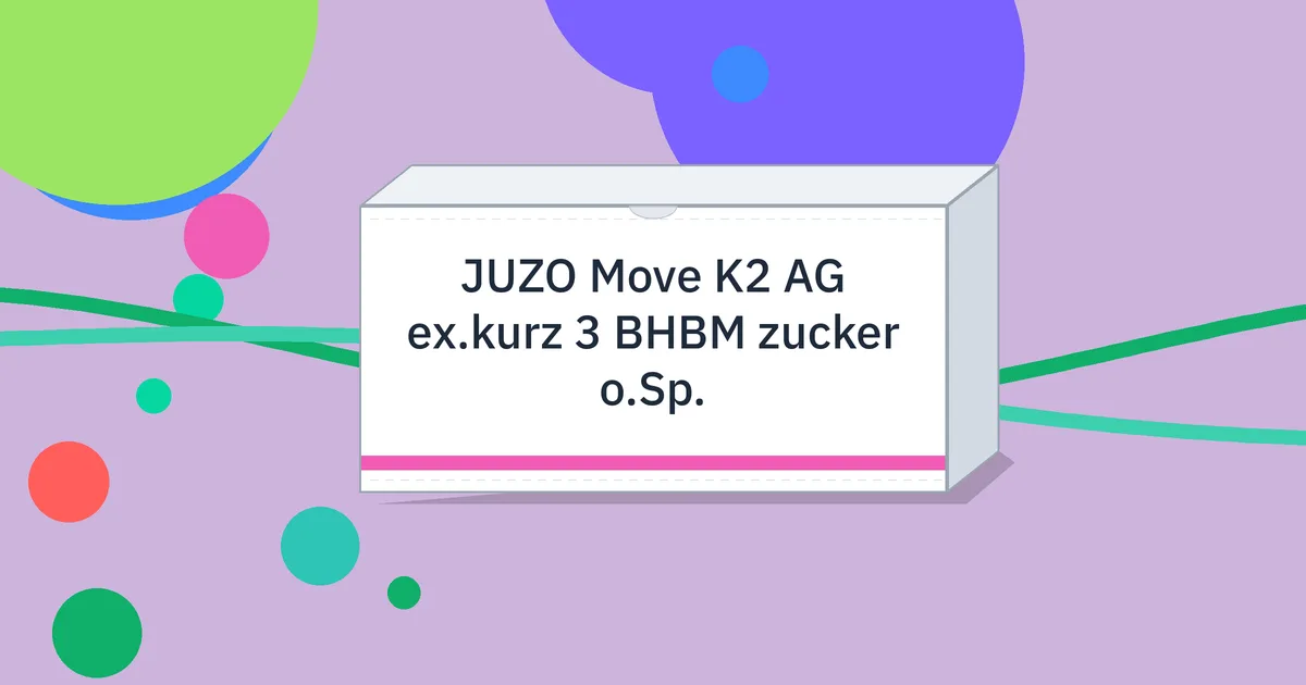 Symbolbild: Packung mit der Aufschrift JUZO Move K2 AG ex.kurz 3 BHBM zucker o.Sp. (PZN 18534417) – Verfügbarkeit und Bezug in Apotheken in Frankfurt am Main