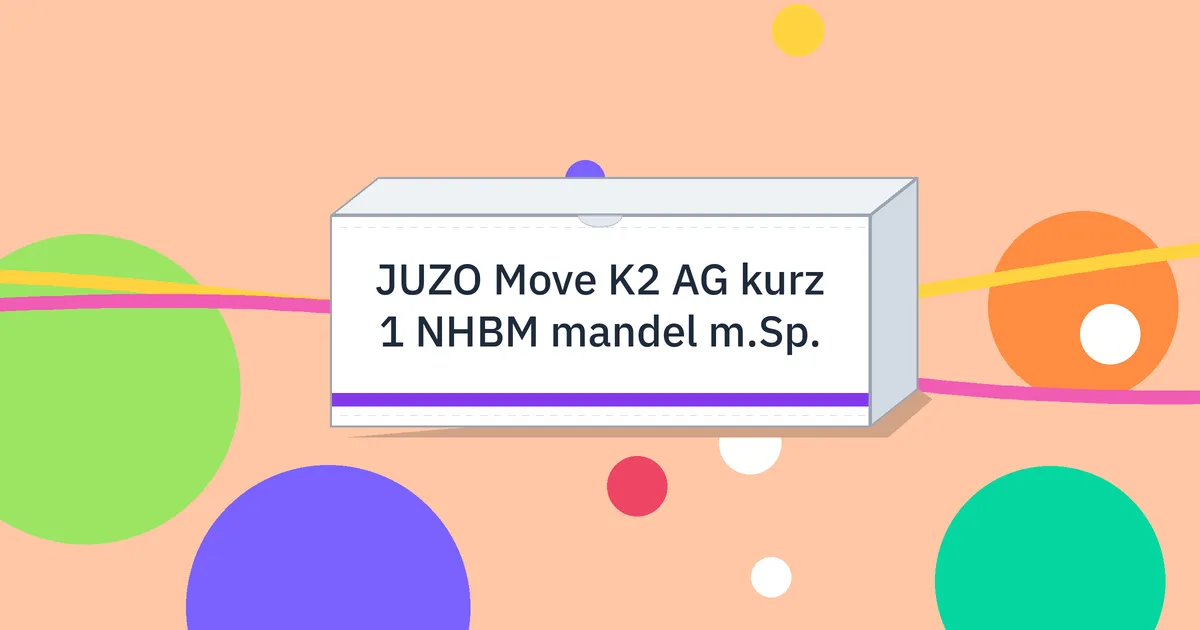 Symbolbild: Packung mit der Aufschrift JUZO Move K2 AG kurz 1 NHBM mandel m.Sp. (PZN 16642491) – Verfügbarkeit und Bezug in Apotheken in Frankfurt am Main