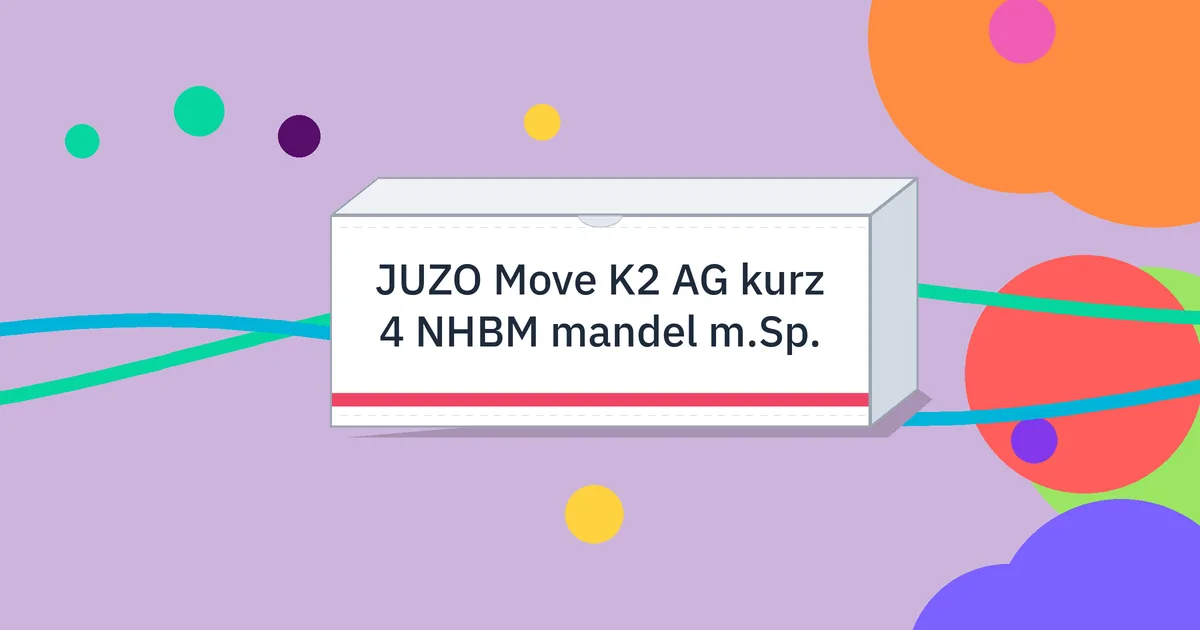 Symbolbild: Packung mit der Aufschrift JUZO Move K2 AG kurz 4 NHBM mandel m.Sp. (PZN 16642551) – Verfügbarkeit und Bezug in Apotheken in Frankfurt am Main