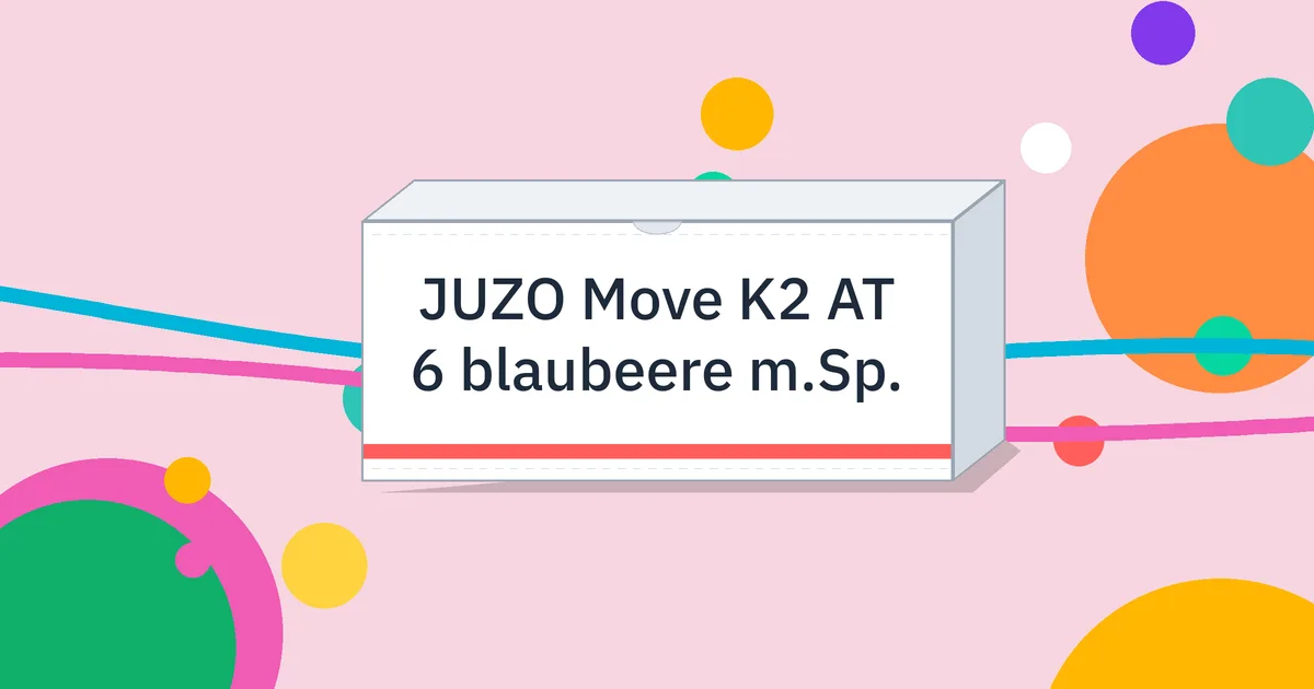 Symbolbild: Packung mit der Aufschrift JUZO Move K2 AT 6 blaubeere m.Sp. (PZN 20667798) – Verfügbarkeit und Bezug in Apotheken in Frankfurt am Main