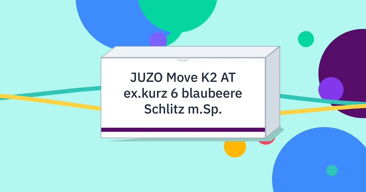 Symbolbild: Packung mit der Aufschrift JUZO Move K2 AT ex.kurz 6 blaubeere Schlitz m.Sp. (PZN 20671883) – Verfügbarkeit und Bezug in Apotheken in Frankfurt am Main