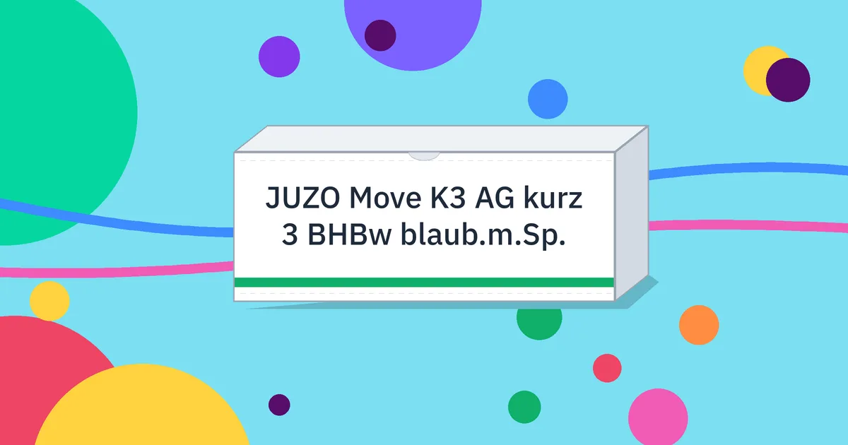 Symbolbild: Packung mit der Aufschrift JUZO Move K3 AG kurz 3 BHBw blaub.m.Sp. (PZN 18591622) – Verfügbarkeit und Bezug in Apotheken in Frankfurt am Main